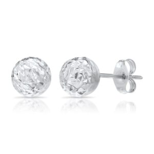 14k white gold diamond-cut ball stud earrings (6mm)……