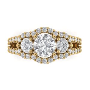 2.16 ct round cut clear simulated diamond 14k yellow gold solitaire with accents 3 stone engagement anniversary ring size 8.5