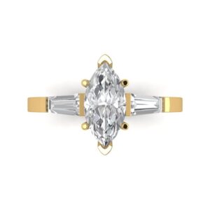 2.0 ct brilliant marquise cut clear simulated diamond 14k yellow gold three stone engagement bridal anniversary ring size 7