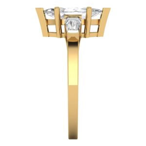 2.0 Ct Brilliant Marquise Cut Clear Simulated Diamond 14K Yellow Gold Three Stone Engagement Bridal Anniversary Ring Size 7