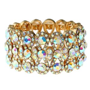 crazypiercing crystal wedding bracelet, gold tone stretch rhinestone bridal bracelet, rhinestone bangles statement wedding bracelet jewelry for women