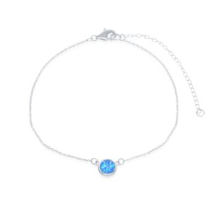 sterling silver created blue opal disc 12-16" adjustable choker necklace