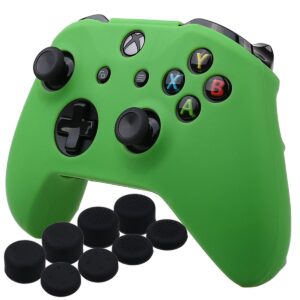 yorha silicone cover skin case for microsoft xbox one x & xbox one s controller x 1(green) with pro thumb grips 8 pieces