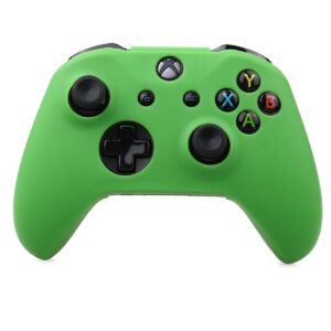 YoRHa Silicone Cover Skin Case for Microsoft Xbox One X & Xbox One S Controller x 1(Green) with Pro Thumb Grips 8 Pieces