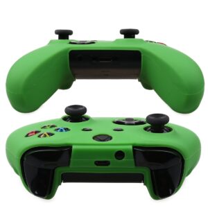 YoRHa Silicone Cover Skin Case for Microsoft Xbox One X & Xbox One S Controller x 1(Green) with Pro Thumb Grips 8 Pieces