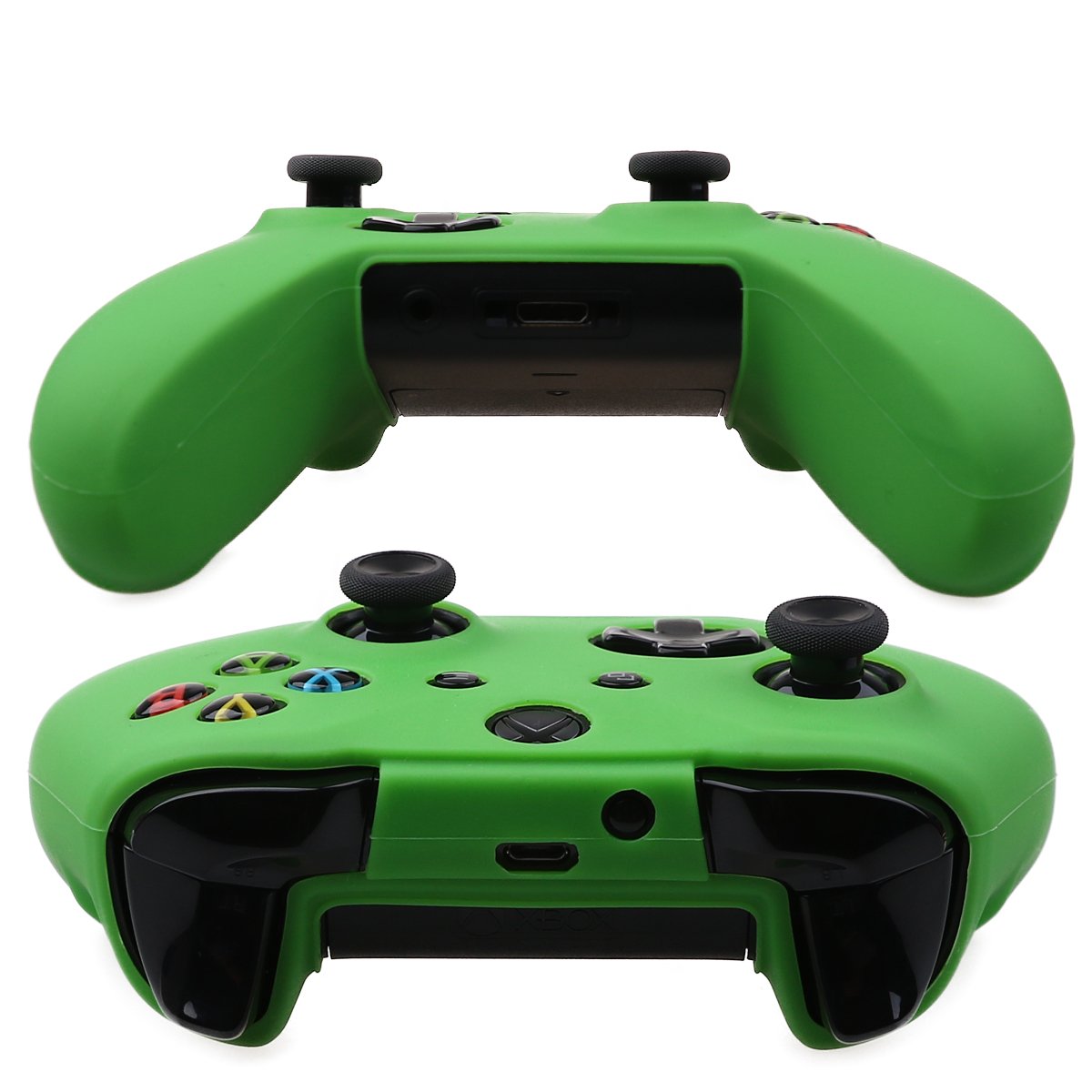 YoRHa Silicone Cover Skin Case for Microsoft Xbox One X & Xbox One S Controller x 1(Green) with Pro Thumb Grips 8 Pieces