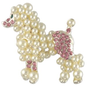 crystal pearl poodle dog brooch pin made with swarovski elements (pink)