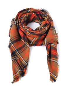 century star women's stylish warm tassels soft plaid tartan scarf winter large blanket wrap shawl beauty orange