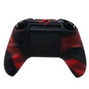 YoRHa Silicone Cover Skin Case for Microsoft Xbox One X & Xbox One S Controller x 1(red Black) with Pro Thumb Grips 8 Pieces