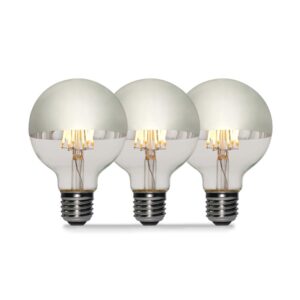 3 pack - modvera 60w equivalent led half chrome g25/g80 6w silver bowl globe shape medium (e26) base warm white 2700k, 630 lumens, dimmable led filament vintage bulbs.ul listed rohs compliant