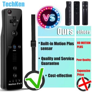 Motion Plus Remote Controller Compatible with Wii, TechKen Built-in 2 in 1 Remote Motion Nunchuck Controller with Silicon Case Compatible Nintendo Wii and Wii U