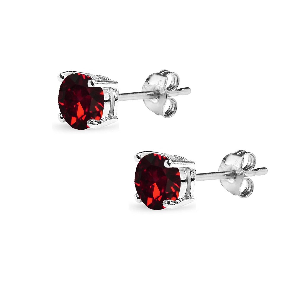 Sterling Silver 5mm Round Dark Red Stud Earrings created with European Crystals