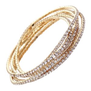 rosemarie collections women's set of 5 sparkling crystal rhinestone stacking stretch bracelets, 2.25" (gold tone clear crystal)