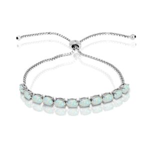 b. brilliant sterling silver synthetic white opal 6x4mm oval-cut adjustable tennis stackable bracelet for women