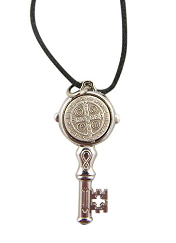 Silver Toned Base Saint St Benedict Jubilee Medal Key Pendant, 1 1/4 Inch