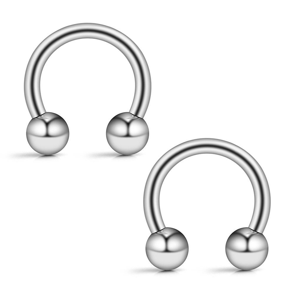 Ruifan 12G 12mm 316L Surgical Steel CBR Horseshoe Circular Rings PA Lip Eyebrow Nipple Nose Helix Tragus Cartilage Septum Piercing Jewelry 2PCS - Silver