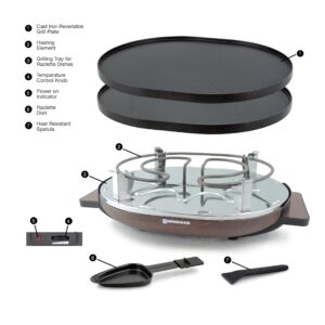 SwissMar KF-77068 8-Person Matterhorn Oval Raclette w/ Wood base, reversible cast aluminum Non-Stick grill plate