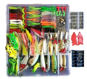 topconcpt 275-piece fishing lure kit - frogs, spoons, grasshoppers - for bass, trout, salmon