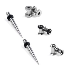 ruifan 4pairs surgical steel gauge ear screw taper tunnel expander stretching kit plugs piercing 4 styles same size 8g(3mm)