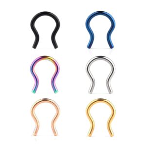 ruifan 6pcs 316l surgical steel u-shaped & staple nose septum hanger retainer nose ring 16g (mix colors 2#)