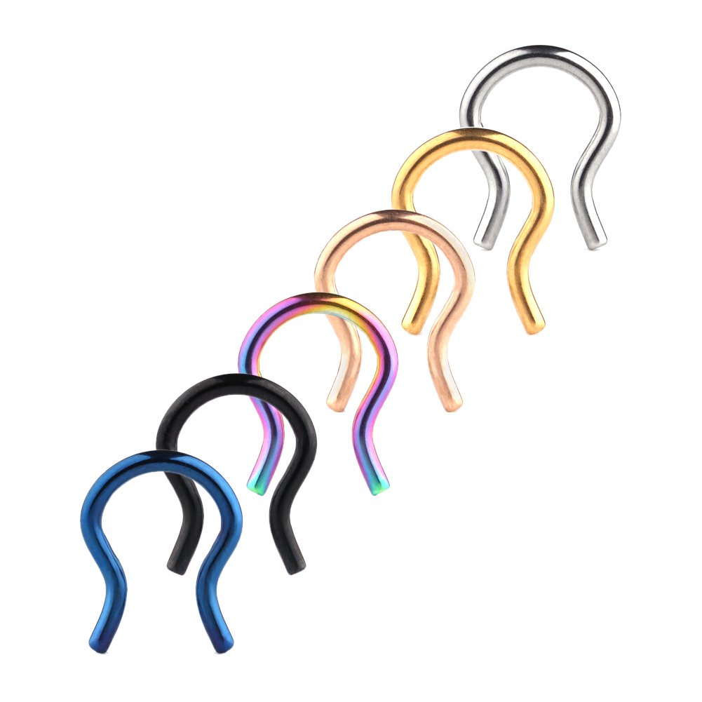 Ruifan 6PCS 316L Surgical Steel U-Shaped & Staple Nose Septum Hanger Retainer Nose Ring 16g (Mix Colors 2#)