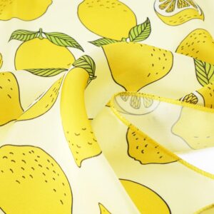 GERINLY Womens Neckerchief - Yellow Lemon Print Square Hair Scarf Headband Cute Bandana Bag Handle Wrap (Pale Yellow)