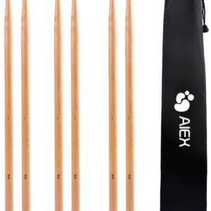 5A Drumsticks, AIEX 3 Pair Drum Sticks Classic Maple Wood Drumsticks Wood Tip Drumstick for Students and Adults (with Waterproof Bag)