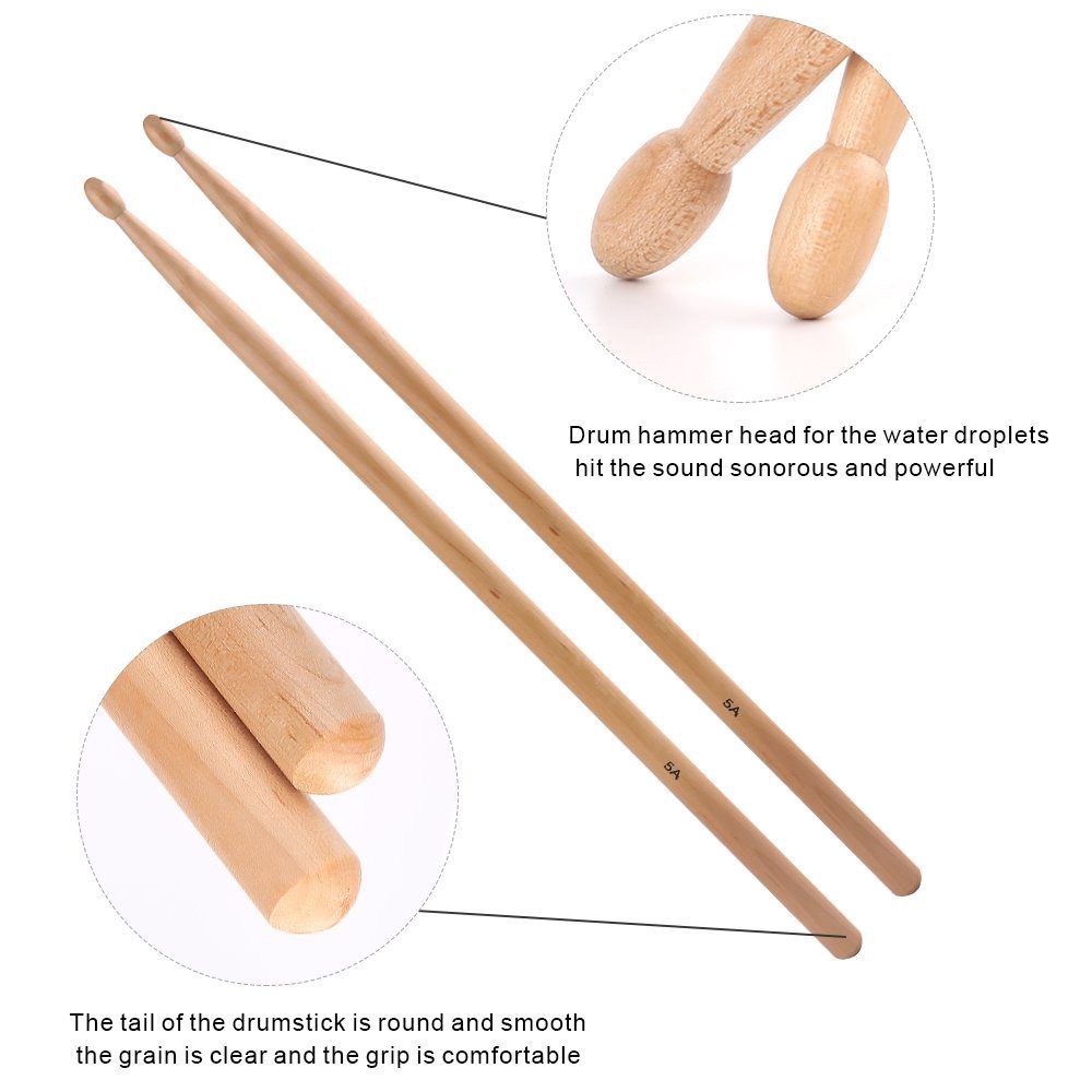 5A Drumsticks, AIEX 3 Pair Drum Sticks Classic Maple Wood Drumsticks Wood Tip Drumstick for Students and Adults (with Waterproof Bag)