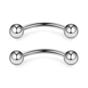 ruifan 2pcs eyebrow piercing jewelry curved barbell pa snake eyes tongue nipple navel belly tragus lip ring 12g 12 gauge 16mm - silver