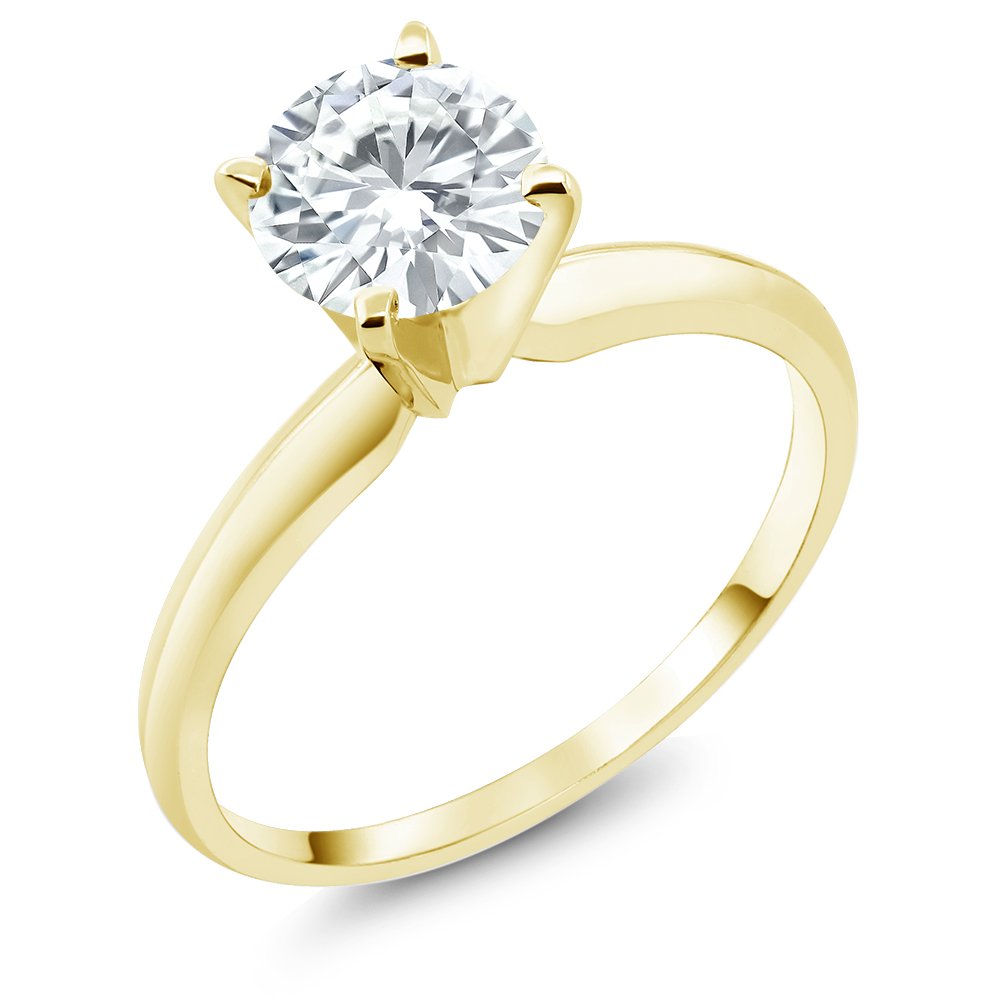 14K Yellow Gold Forever One Moissanite from Charles & Colvard Solitaire Engagement Ring For Women (1.00 Cttw, Round 6.5MM, Available In Size 5, 6, 7, 8, 9)