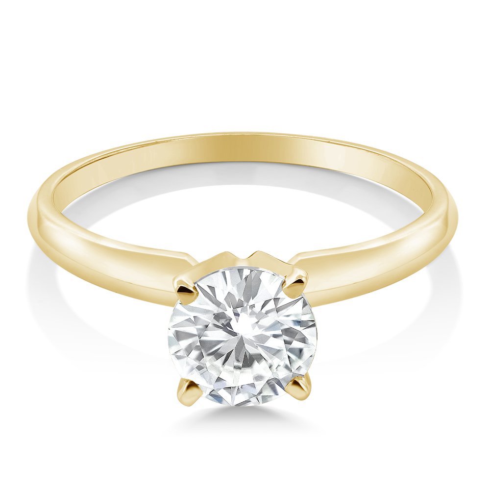 14K Yellow Gold Forever One Moissanite from Charles & Colvard Solitaire Engagement Ring For Women (1.00 Cttw, Round 6.5MM, Available In Size 5, 6, 7, 8, 9)