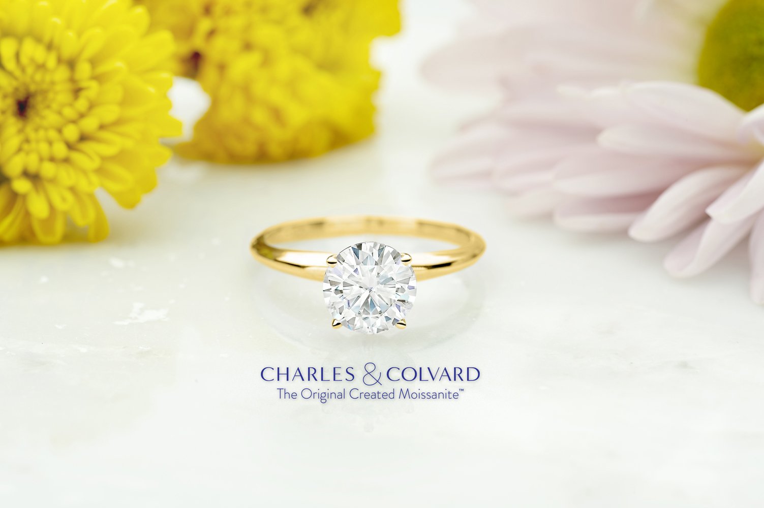 14K Yellow Gold Forever One Moissanite from Charles & Colvard Solitaire Engagement Ring For Women (1.00 Cttw, Round 6.5MM, Available In Size 5, 6, 7, 8, 9)