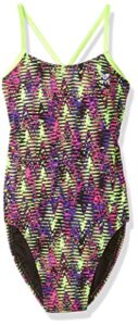 tyr women's waikiki cutoutfit swimming one piece, yellow/purple, size 30