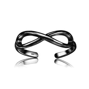 black flashed sterling silver figure 8 infinity toe ring