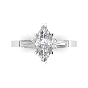 2.0 ct brilliant marquise cut clear simulated diamond 14k white gold three stone engagement bridal anniversary ring size 3.5