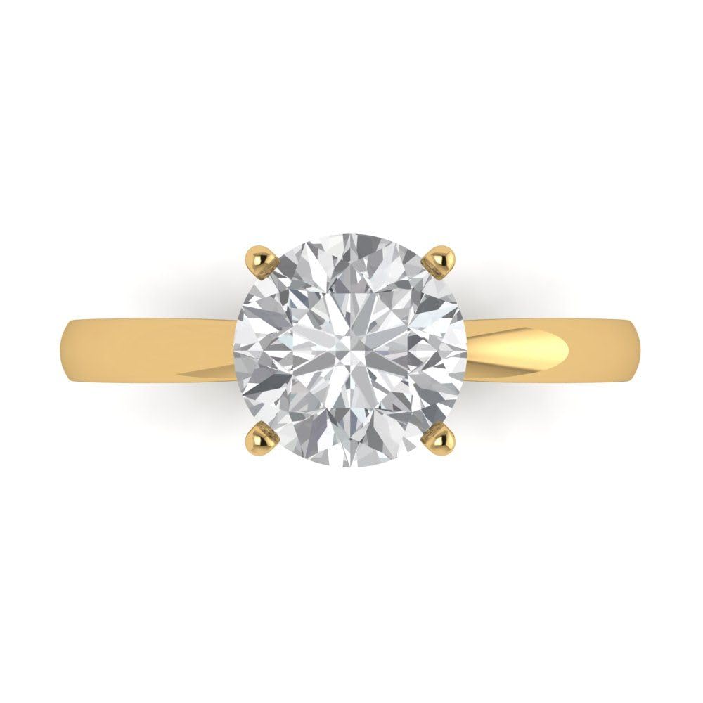 Clara Pucci 2.0 Ct Brilliant Round Cut Clear Simulated Diamond 14K Yellow Gold Solitaire Engagement Bridal Anniversary Ring Size 10