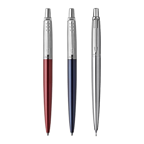 Parker Jotter London Trio Discovery Pack: Ballpoint Pen (Royal Blue), Gel Pen (Red Kensington) & Mechanical Pencil (Stainless Steel)