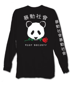 riot society mens panda rose long sleeve t-shirt - black, large