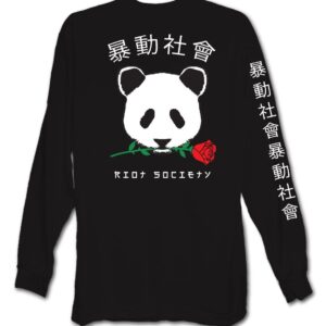 Riot Society Mens Panda Rose Long Sleeve T-Shirt - Black, Large