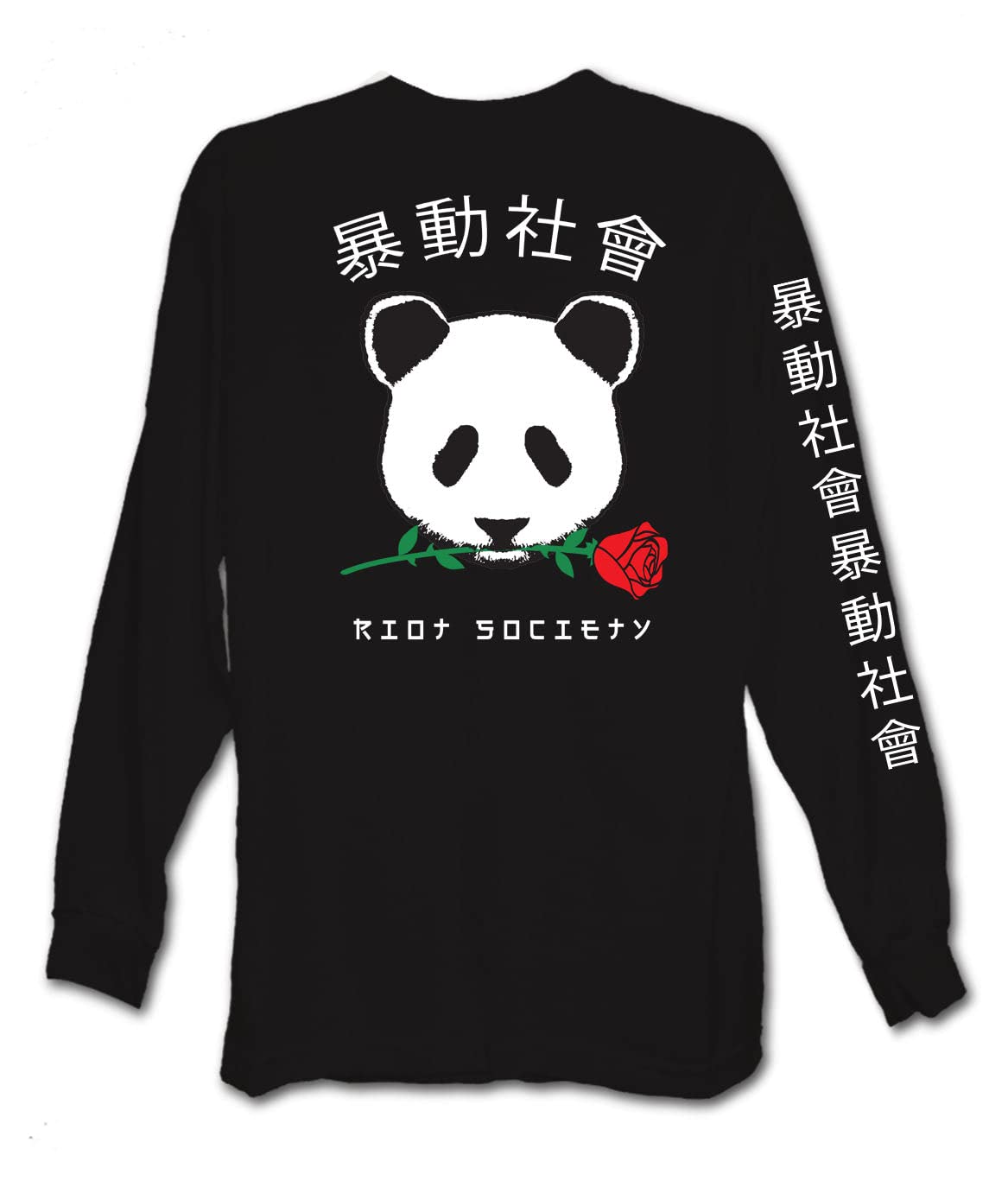 Riot Society Mens Panda Rose Long Sleeve T-Shirt - Black, Large