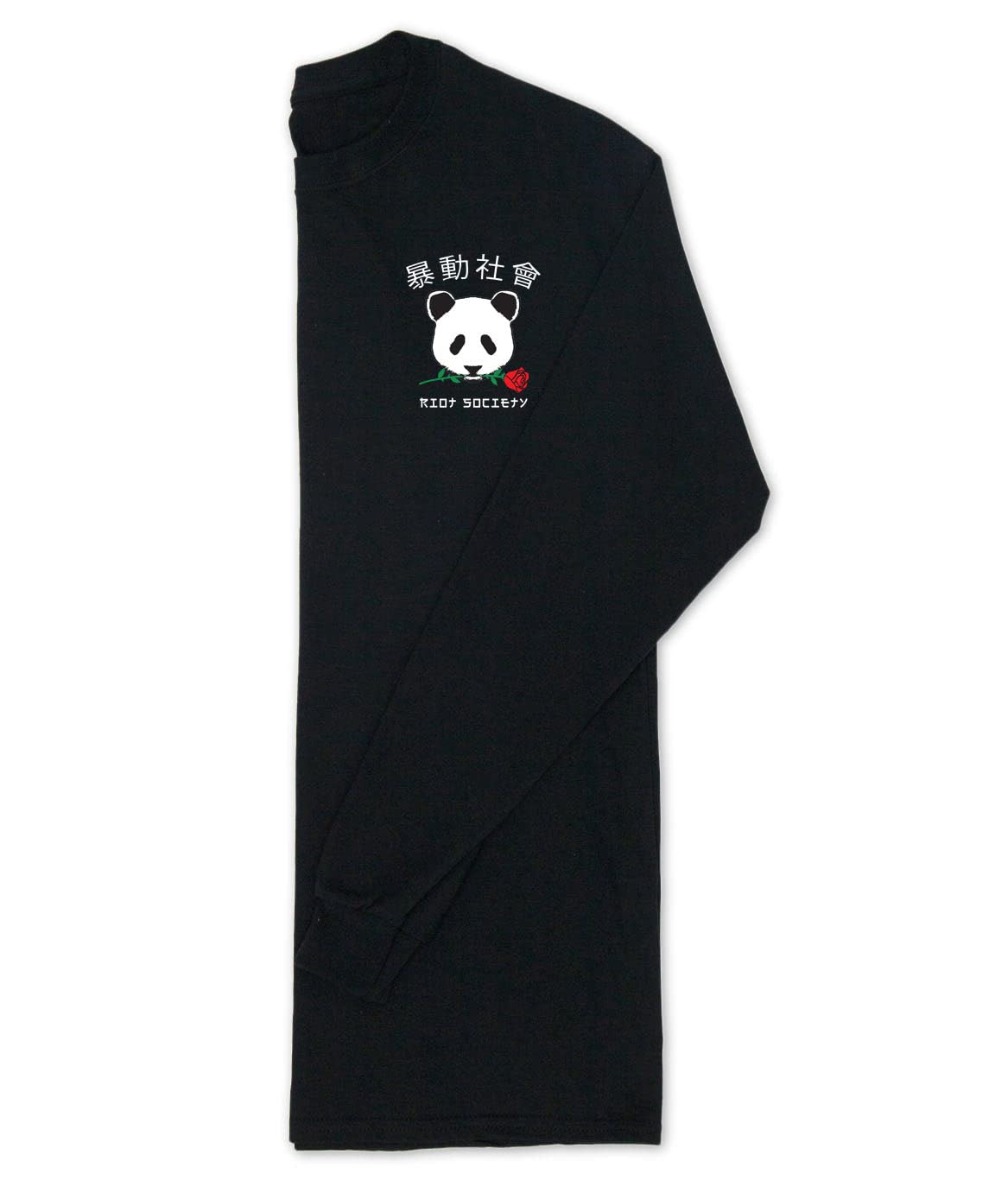 Riot Society Mens Panda Rose Long Sleeve T-Shirt - Black, Large