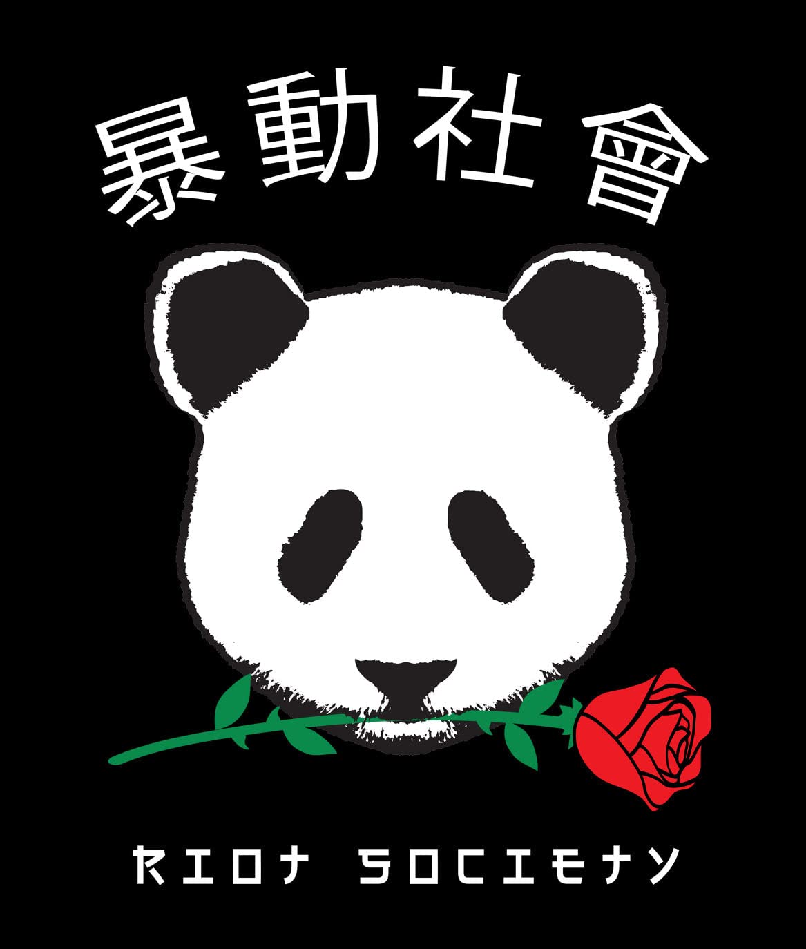 Riot Society Mens Panda Rose Long Sleeve T-Shirt - Black, Large