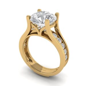 3.39 Carat Round Cut Clear VVS1 Ideal Zircon 14k Yellow Gold Solitaire W/Accents Wedding Anniversary Ring Band Set Size 7.25