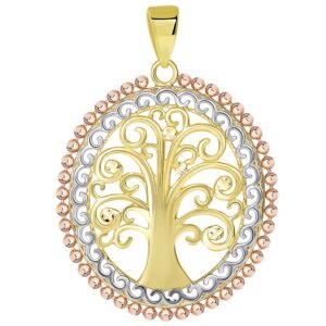 jewelry america 14k yellow gold & rose gold oval budded tree of life charm pendant