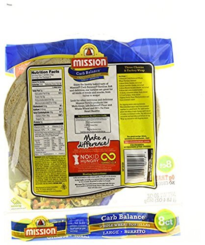 Mission 10 Inch Carb Balance Whole Wheat Tortillas LARGE Burrito 8 ct 20 oz Pack of 3 Total of 60 oz Kosher Certified