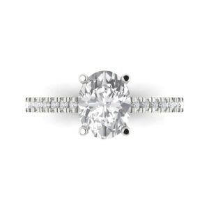 2.21 ct oval cut clear simulated diamond 14k white gold solitaire with accents engagement anniversary ring size 5.25