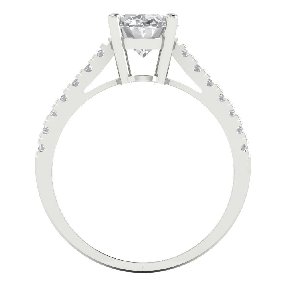 2.21 Ct Oval Cut Clear Simulated Diamond 14K White Gold Solitaire with Accents Engagement Anniversary Ring Size 5.25