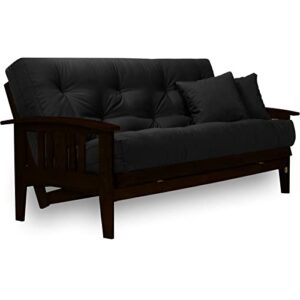 nirvana futons westfield espresso finish (warm black) full or queen size futon set, mission style wood futon frame with mattress included (twill black)