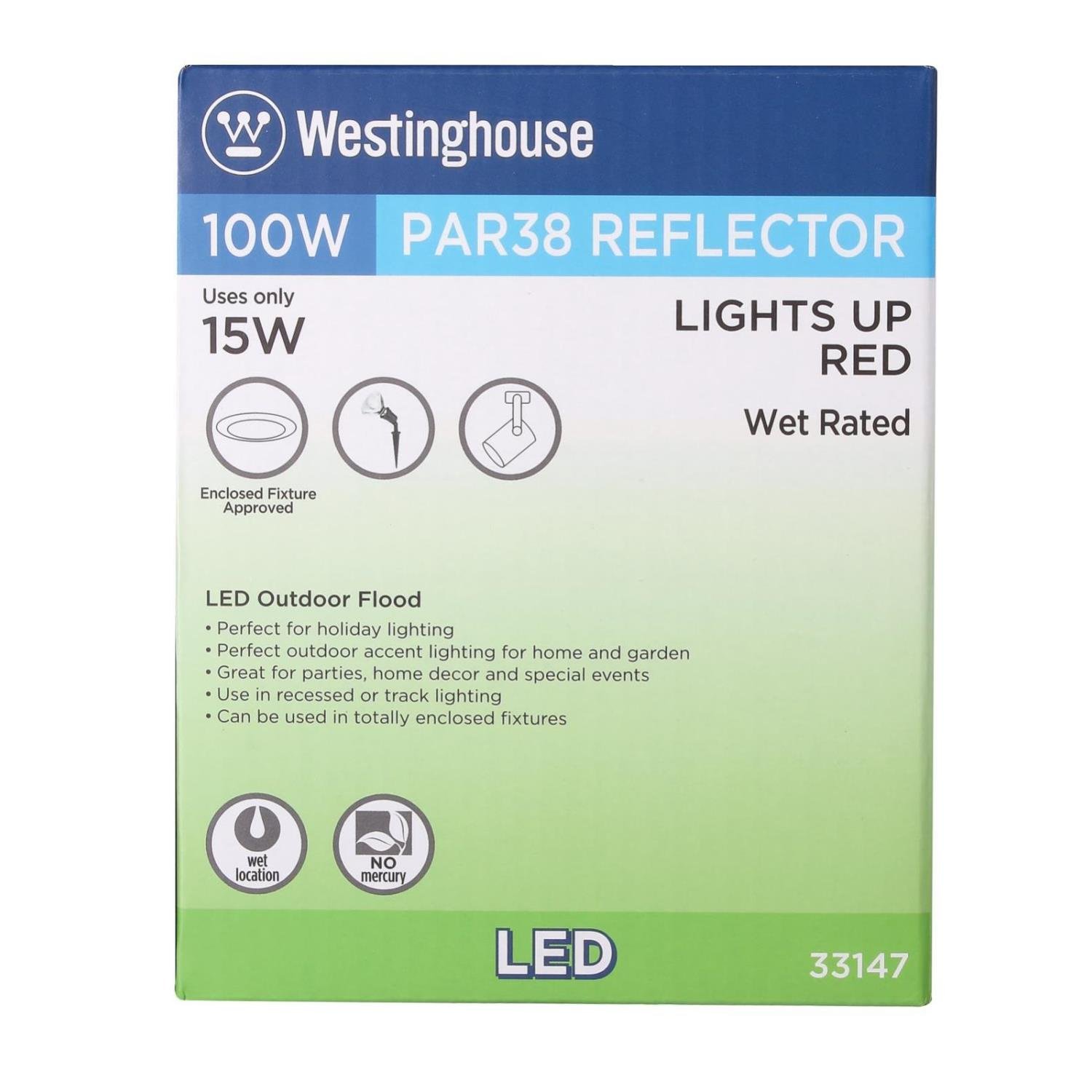 Westinghouse 3314700 100-Watt Equivalent PAR38 Flood Red Outdoor Weatherproof LED Light Bulb with Medium Base, 1 Count (Pack of 1)