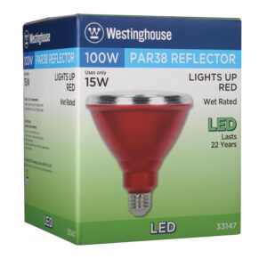 Westinghouse 3314700 100-Watt Equivalent PAR38 Flood Red Outdoor Weatherproof LED Light Bulb with Medium Base, 1 Count (Pack of 1)